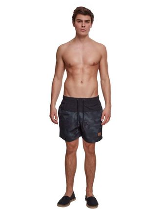 Urban Classics Herren Block Swim Shorts - Badeshorts mit Kordelzug & Taschen, schnelltrocknend, ideal f&uuml;r Strand, Pool & Urlaub,Schwarz/Dunkles Camouflage,4XL