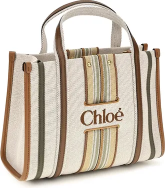 Chlo&eacute; Womens Small Woody Loop Canvas Tote Bag Pure Brown Cotton; Viscose Shoulder
