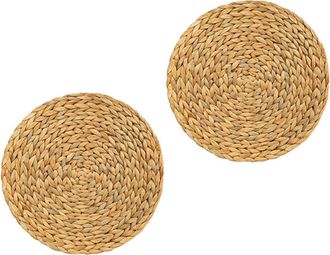 DOITOOL 2 St&uuml;ck Handgefertigtes Tischset aus Wasserhyazinthen Hitzebest&auml;ndige Runde Topfunterlage Dekorativer Platzdeckchen Schutz f&uuml;r Esstisch Handgewebte Un