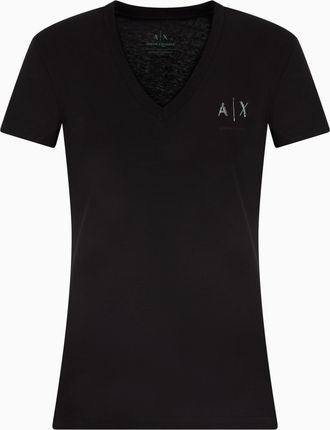A|X Armani Exchange Womens Arte Sella, Shiny Logo, V Neck,Slim Fit,Black,XS