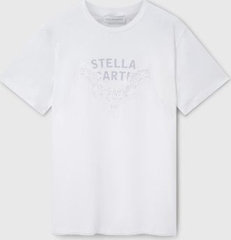 Stella McCartney Lace-Insert Graphic Boxy T-Shirt, Woman, Pure white, Size: XS
