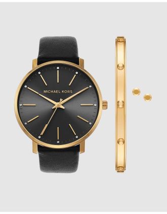 Michael Kors Pyper - Coffret cadeau avec montre en acier inoxydable &agrave; mouvement 3 aiguilles et bijoux - Noir/dor&eacute;