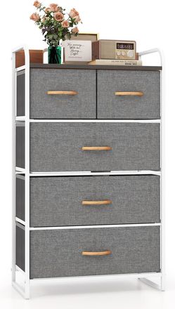 Costway Kommode mit 5 Stoffschubladen, Schubladenschrank mit Metallrahmen & Holzoberfl&auml;che, Aufbewahrungsschrank Beistellschrank f&uuml;r Flur Wohnzimmer, 58 x 30 