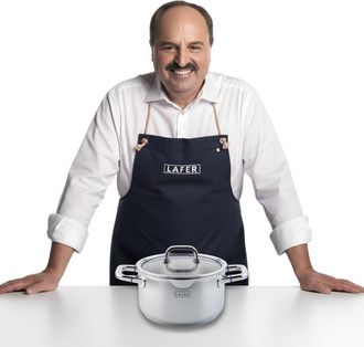 Lafer Johann Lafer - Kochtopf Induktion - Fleischtopf 20 cm 3 L Edelstahl mit Glasdeckel | Akkutherm-Speichersystem & &Ouml;l-Dosiersystem | Backofen & Sp&uuml;lmasch