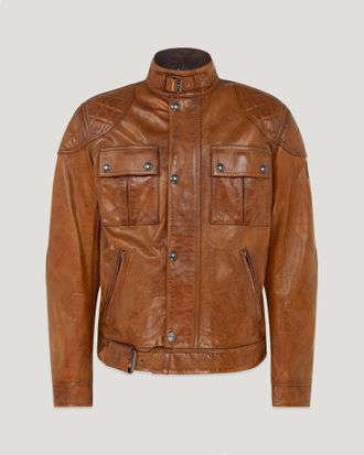 Belstaff Veste Motard Brooklands Pour Homme Cuir Cir&eacute; Main Marron Br&ucirc;l&eacute; 3xl