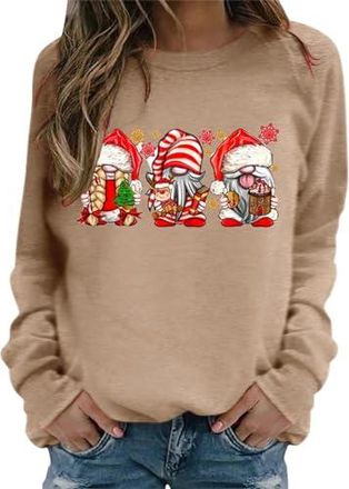 Generic Pull Femme Grande Taille, Sweat-Shirt à col Rond pour Femmes, imprimé Joyeux noël, col Rond, Pull décontracté à Manches Longues, Chemises dentraînemen