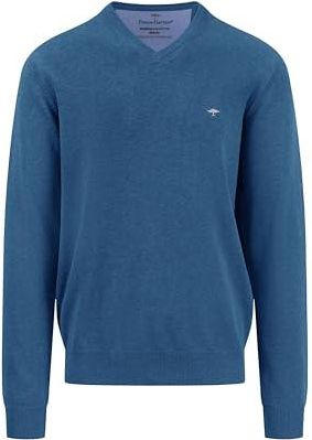 Fynch-Hatton Fein Gestrickter V-Neck Baumwollpullover Azure / 3XL Pull-Over, Homme
