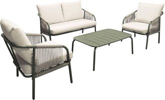 Sweeek Salon de jardin FIORA en acier. 4 personnes Kaki / Beige