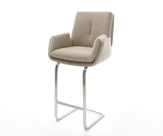 DELIFE Barstuhl Clea-Flex Boucl&eacute; Schlamm Freischwinger Flach Edelstahl Silberfarben, Barst&uuml;hle