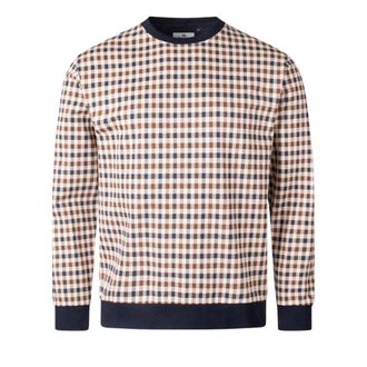 Aquascutum Active Iconic - Beige Kariertes Sweatshirt Mit Rundhalsausschnitt