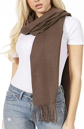 Sakkas 1590 -Booker Toucher Cashmere Foulard dhiver Unisexe Couleur Solide avec Franges - Chocolat - One Size Regular