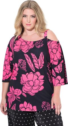 Miamoda Damen gro&szlig;e Gr&ouml;&szlig;en &Uuml;bergr&ouml;&szlig;en Plus Size T-Shirt, Oversized, Blumen, Schulter Cutout schwarz 50 843242100-50