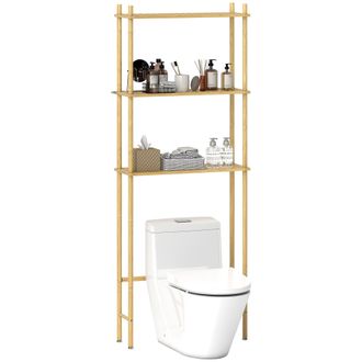 HOMCOM Toilettenregal 3 Ebenen Badezimmerregal mit Umkippschutz, platzsparend Multifunktionsregal aus Bambus, f&uuml;r Waschk&uuml;che, Land Stil, Naturholz