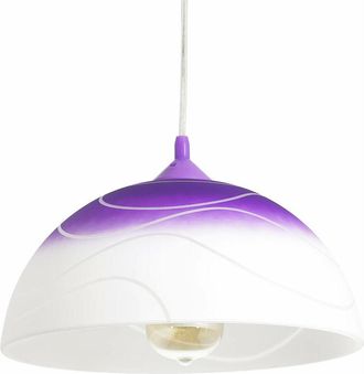 Licht-Erlebnisse Licht-erlebnisse - Pendelleuchte K&uuml;che Glas Schirm Lila Wei&szlig; 30 cm rund Retro Design