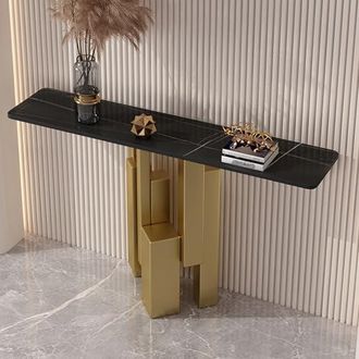 Generic Table de Hall Dentrée Étroite avec Base Géométrique, Console Dentrée de Couloir Industrielle, Meuble DEntrée en Faux Marbre, pour Couloir Salon(Gold 3