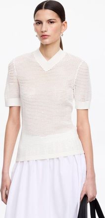 Arket Pointelle-Oberteil Mit V-Ausschnitt -Wei&szlig;