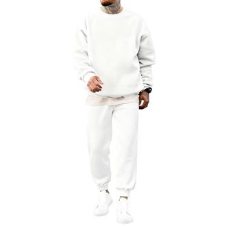 Generic Surv&ecirc;tement de sport 2 pi&egrave;ces pour homme, compos&eacute; dun sweat-shirt et dun pantalon de jogging pour homme, en coton m&eacute;lang&eacute;, avec col rond et taille &eacute;la