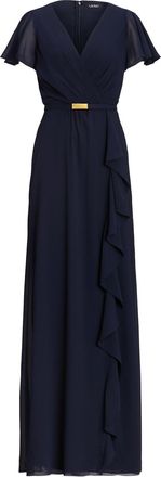 Ralph Lauren BELTED GEORGETTE FLUTTER-SLEEVE GOWN