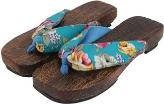 Yardwe Sabots &agrave; Semelle Plate en Bois De Paulownia, Pantoufles D&eacute;t&eacute; Antid&eacute;rapantes pour Femmes, Chaussures Plates Bleues Carr&eacute;es Taille 39, Confortables pour