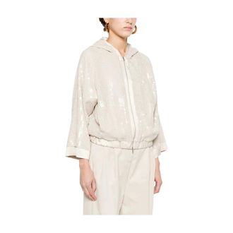 PESERICO Femme, Vestes, Beige, Taille: 36 FR Veste &agrave; Capuche Orn&eacute;e de Sequins