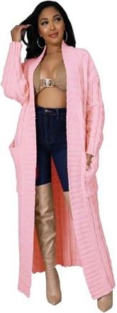 Generic Cardigan en tricot &eacute;pais pour femme, grande taille, pulls longs pour femmes, ouvert sur le devant, manches longues en tricot torsad&eacute;, rose, XXL