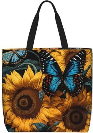 Generic Papillon Bleu Sac Fourre-Tout Pliable Tote Bag Imperm&eacute;able Sac A Main Femmes Pour Gym Plage Universit&eacute;