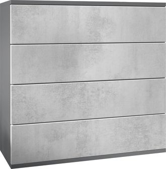 Vladon Kommode Pavos V3 h&auml;ngend, Sideboard mit 4 Schubladen Anthrazit matt/Beton Oxid Optik (76 x 76 x 35 cm)