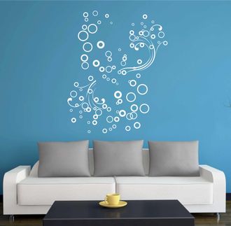 Indigos UG Wandtattoo Wohnzimmer - Wandaufkleber Blase Blasen Blume Pflanze 80x65cm, Weiss w325 - Aufkleber Kinderzimmer Schlafzimmer K&uuml;che Badezimmer B&uuml;ro Dekor