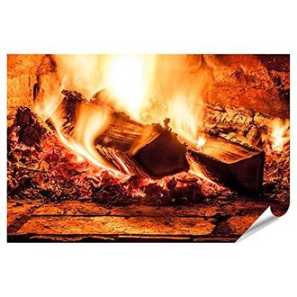 Islandburner Poster XXL avec chemin&eacute;e avec un feu flamboyant - Impression photo de qualit&eacute; sup&eacute;rieure