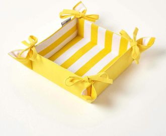 Homescapes Frühstückskorb gelb gestreift, Brötchenkorb faltbar, Brotkorb eckig aus Stoff mit Wende-Design, Faltkörbchen Baumwolle