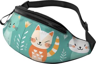 Generic Atmungsaktiv Sporttasche Cartoon-Katzen-Print Lauftasche Sporttasche G&uuml;rteltasche F&uuml;r Fitness Sport Outdoor 14X35Cm