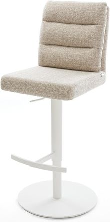 DELIFE Barstuhl Pela-Flex Webstoff Soft Beige Drehfu&szlig; h&ouml;henverstellbar Metall Wei&szlig;, Barst&uuml;hle