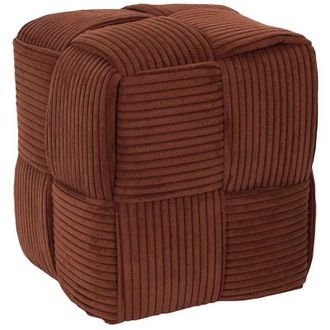 Altobuy AMORY - Pouf cube en velours c&ocirc;tel&eacute; tress&eacute; coloris terracotta