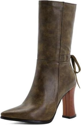 Generic Bottes mi-mollet western à fermeture éclair latérale pour femme - Bout pointu - Talon haut - Confortables - Chaudes - Pour lhiver, Vert, 37.5 EU