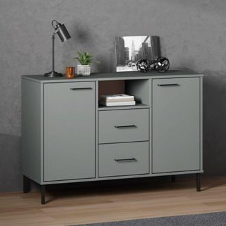 vidaXL Buffet avec pieds en m&eacute;tal Gris 113x40x77 cm Bois massif oslo