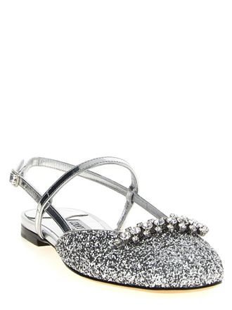 Jimmy Choo London Womens Silver Tencel Ballet Flats