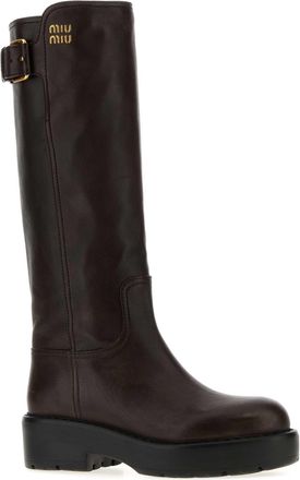 Miu Miu Buckle-Strap Buffalo Leather Boot - Black