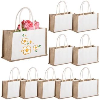 Generic Lot de 10 sacs fourre-tout en toile de jute avec poign&eacute;es, personnalisables et grands sacs de plage imperm&eacute;ables pour femme, parfaits pour le shopping