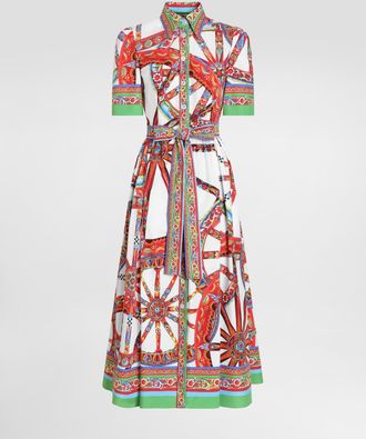 Dolce & Gabbana Hemdblusenkleid Aus Popeline Mit Carretto-print - Frau Kleider Mehrfarbig 36