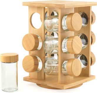 Salter Salter Drehbares Gew&uuml;rzregal - 12 Nachf&uuml;llbare Glasgef&auml;&szlig;e mit Etiketten, FSC-zertifizierter Bambus, Schraubdeckel f&uuml;r Frische, Einfach zug&auml;ngliche Dre