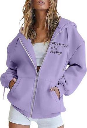 Generic Sweat &agrave; capuche pour femme, veste &agrave; capuche longue, sweat &agrave; capuche avec manches longues, fermeture &eacute;clair, manteau surdimensionn&eacute;, style sport, ferme