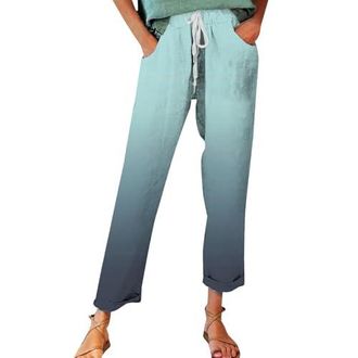 Generic Pantalon Leger Ete Femme Fluide Large en Lin &Eacute;t&eacute; Pantalon Court en Lin pour Femme Grande Taille Taille Haute Jambe Large Longueur Cheville Ray&eacute; pour L