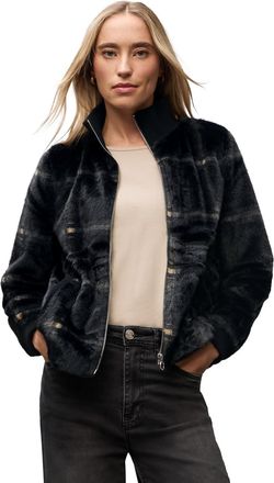 Street One Damen 2117056 Karierte Fake Fur Jacke, Black, 38