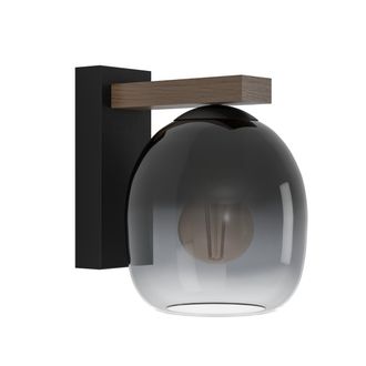 Eglo Wandlampe Filago, Wandleuchte f&uuml;r innen, FSCM70PA, Flurlampe aus Holz in Walnuss-Braun, Metall in Schwarz und Glas mit Farbverlauf in Schwarz-transpar