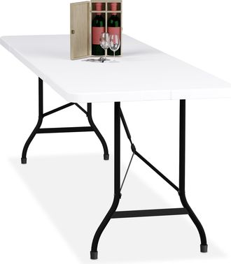 Relaxdays Gartentisch, klappbar, HBT: 75 x 220 x 68 cm, Kunststoff, Stahl, wetterfester Klapptisch, Outdoortisch, weiß