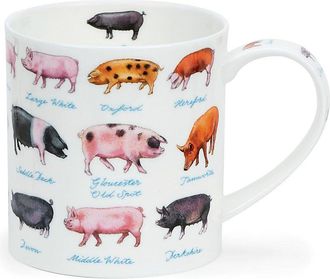 Dunoon Orkney Tasse aus feinem Knochenporzellan, 0,35 l, On The Farm, Tiere (Schweine)