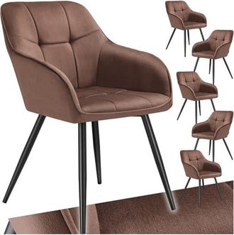 TecTake Lot de 6 Chaises de Salle &agrave; Manger rembourr&eacute;es Modernes Chaise Velours satin&eacute; Fauteuil Salon Design Scandinave Pieds en Acier Chaise pour Coiffeuse, C