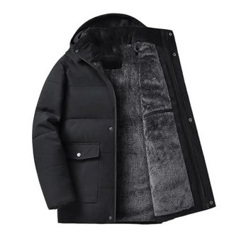 Generic Parka dhiver épaisse et chaude avec fermeture éclair et capuche amovible pour homme, Noir, XL