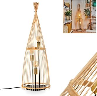 HOFSTEIN Stehleuchte Staby, moderne Stehleuchte aus Metall/Bambus in Schwarz/Naturfarben, Leuchte im Boho-Style mit Fußschalter am Kabel, Höhe 101,5 cm, Ø 34 c