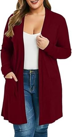 Generic Cardigan long sans manches pour femme, cardigan uni de couleur pure avec poches, cardigan classique polyvalent, printemps et automne, manteau d&eacute;contra